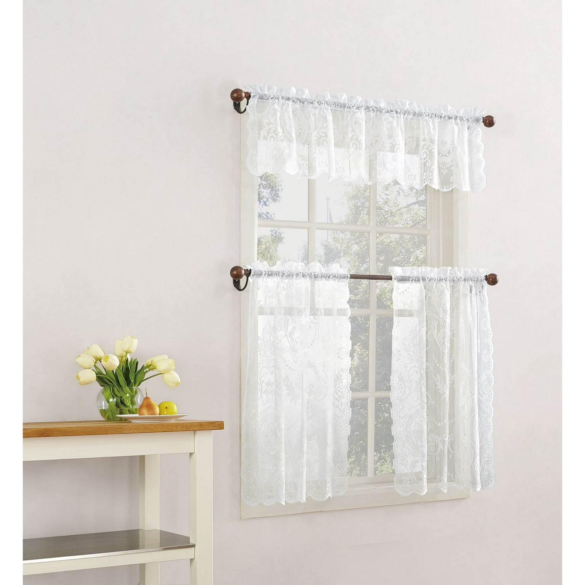 Click here for Mainstays White Lace Valance/Tier Set 58 Inches prices