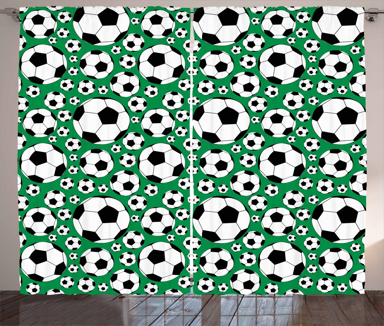 Soccer Curtains 2 Panels Set, Various Sizes Footballs Pattern Active ...