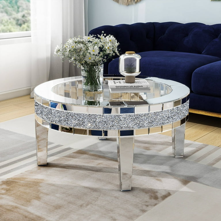 Round silver glass coffee table store