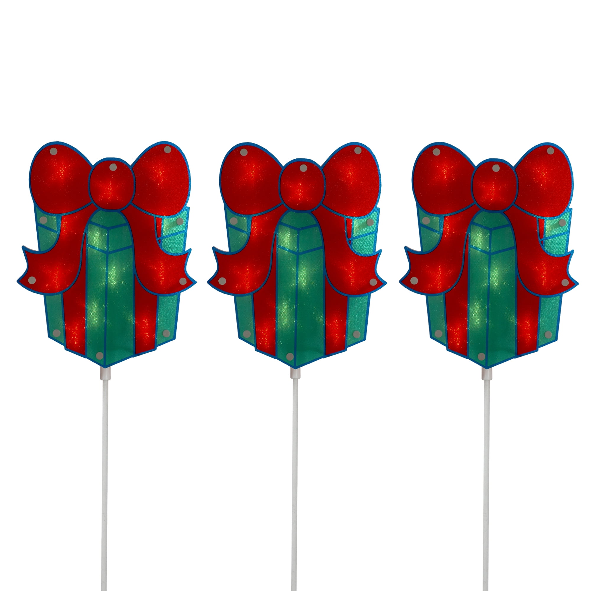 Set of 3 Lighted Holographic Gift Box Christmas Pathway Markers 25.5 ...