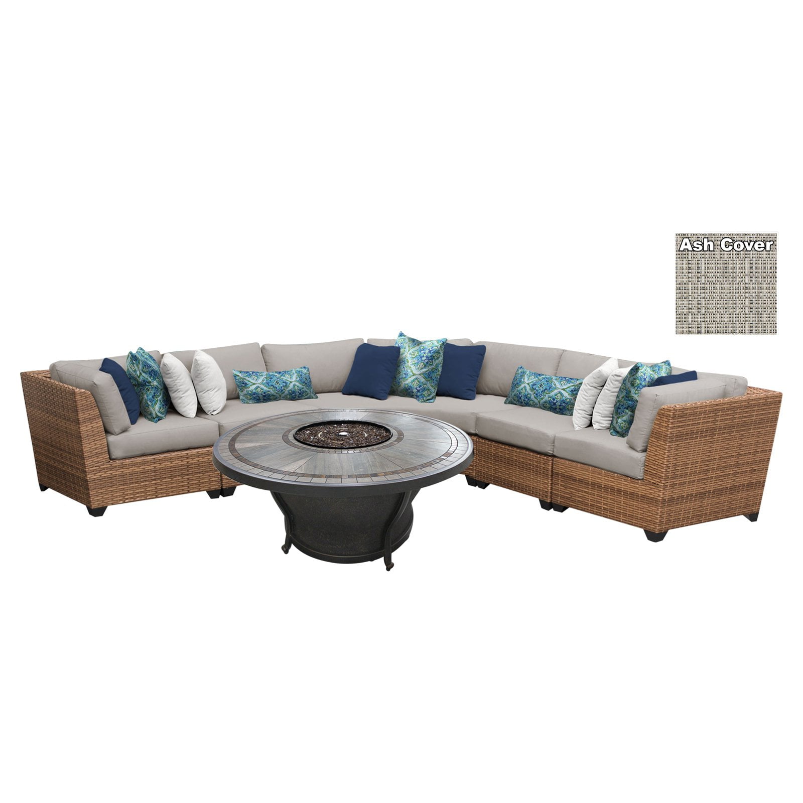 TK Classics Laguna Angled Wicker Set with Huntington Fire Pit Table ...