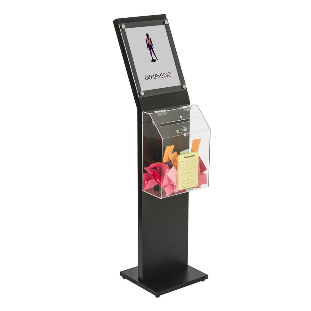 Displays2go SSB811BKCL Locking Donation Station, Ballot Box with 8.5 x ...