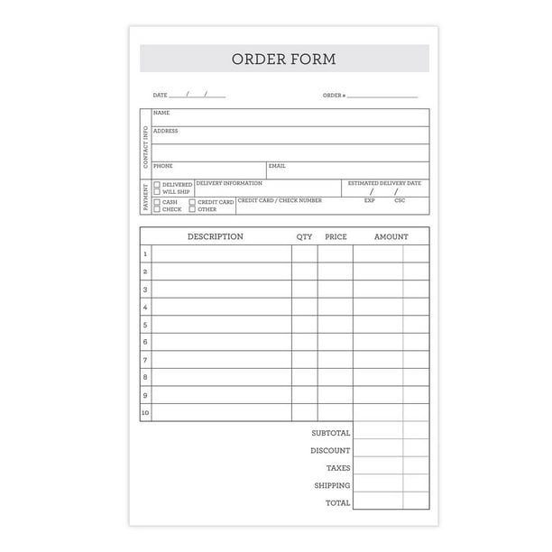 Simply Classic 2-Part Carbonless Order Form Pad / 50 Sets / 5.5" x 8.5 ...