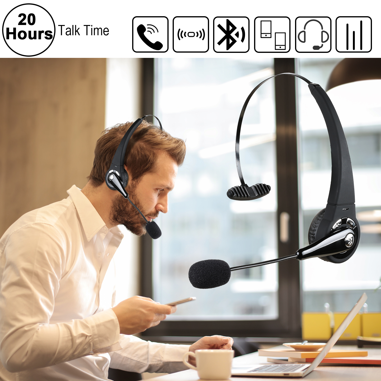 KKSQ Trucker Headphones Bluetooth V3.0 Wireless Universal Headset PC ...