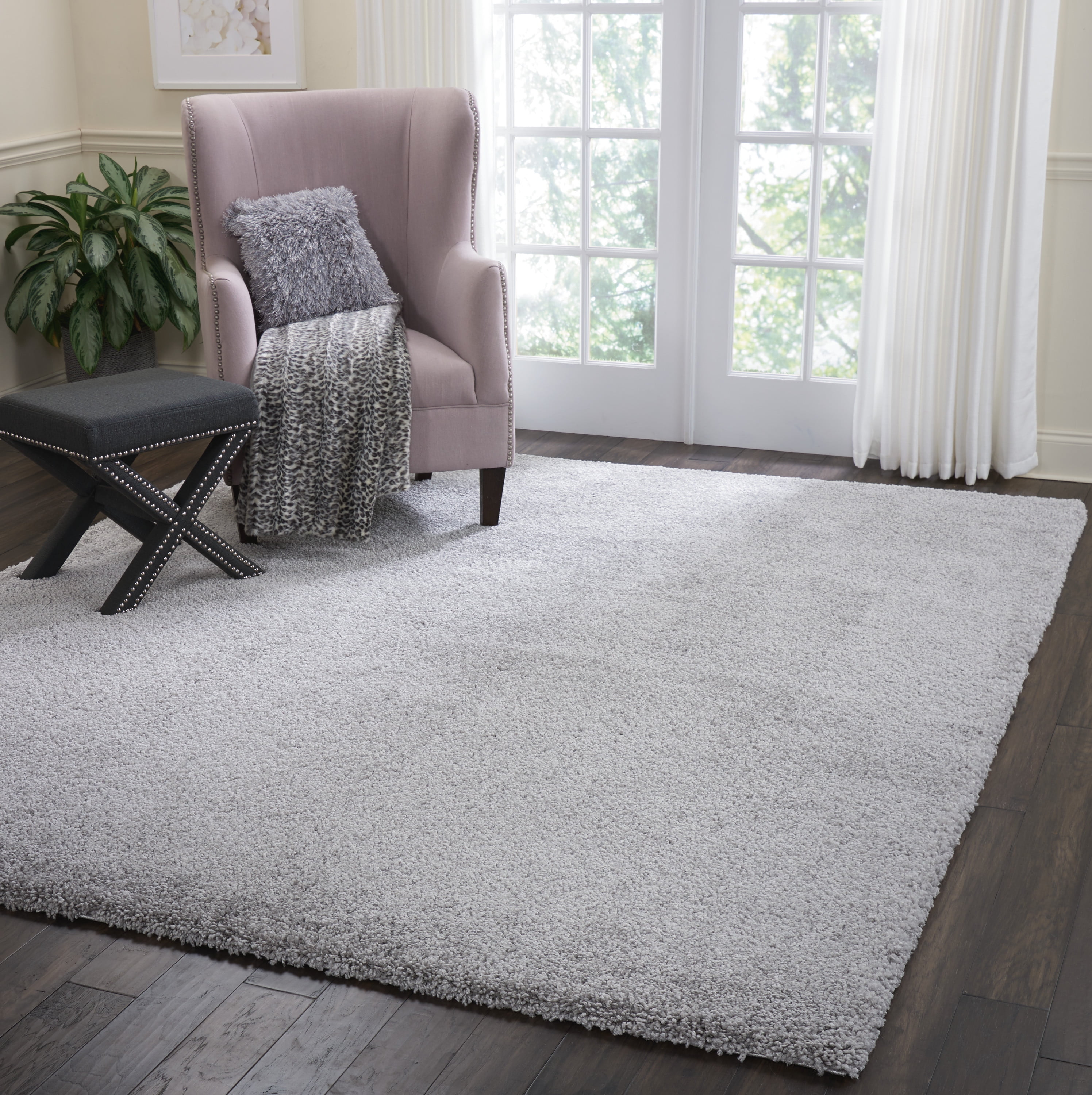 Nourison Malibu Shag Solid Shag Silver Grey 7'10" x 9'10" Area Rug, (8 ...