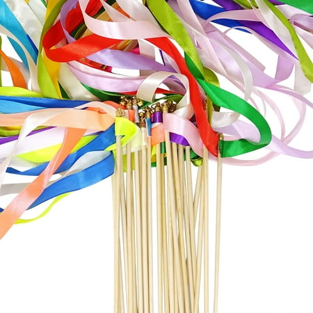 24PCS Colorful Ribbon Wands Sticks Silk Waving Party Streamers Magic ...