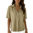 Cotton Linen Tops for Women 2026 Summer Half Sleeve V Neck Henley Shirt ...