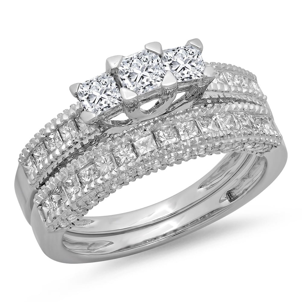 Dazzlingrock Collection 1.65 Carat (ctw) 14K Princess & Round Diamond ...