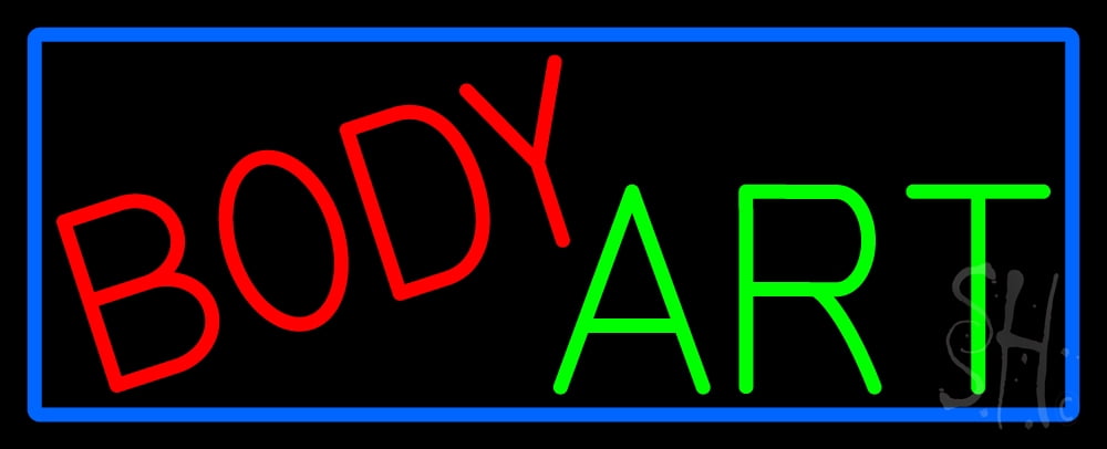 Body Art LED Neon Sign 13" Tall x 32" Wide - inches Black Square Cut ...