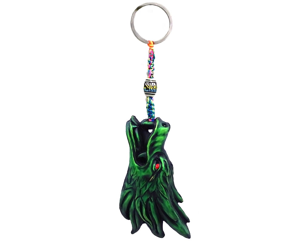 Green Dragon Head Fantasy 3D Figurine Keychain Multicolored Macramé ...