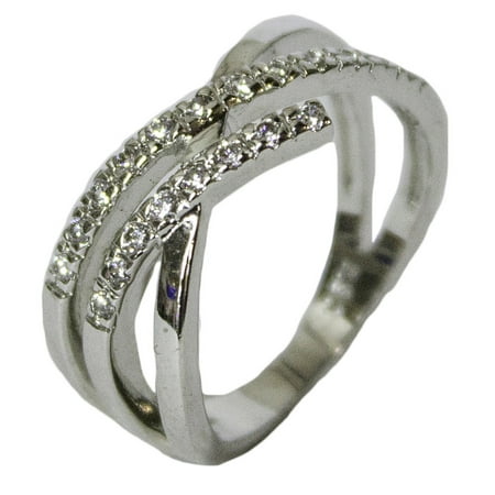 RS Covenant - Women's Rhodium Plated Dress Ring Bypass Band with CZ 058 ...