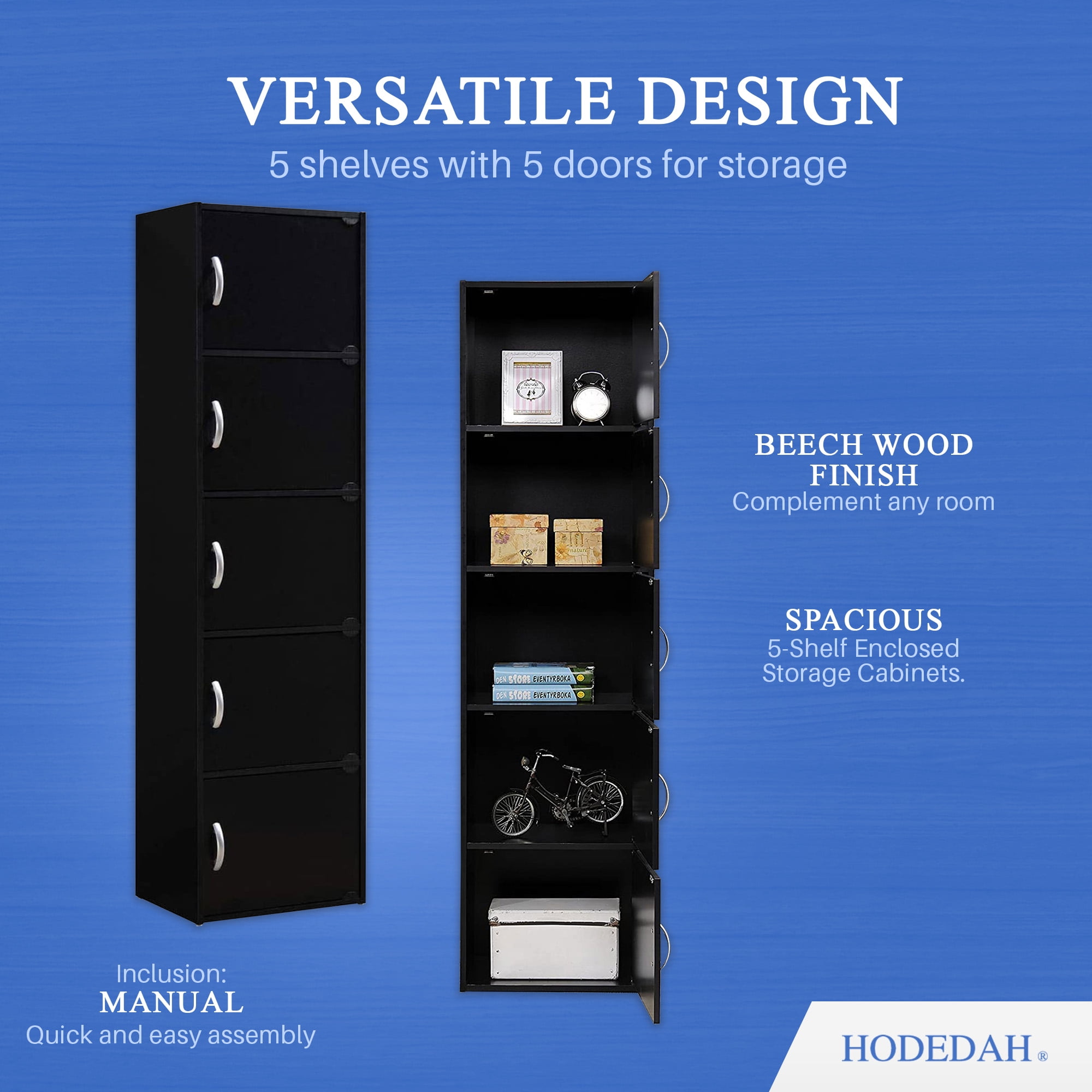 Hodedah import 5 shelf bookcase black store