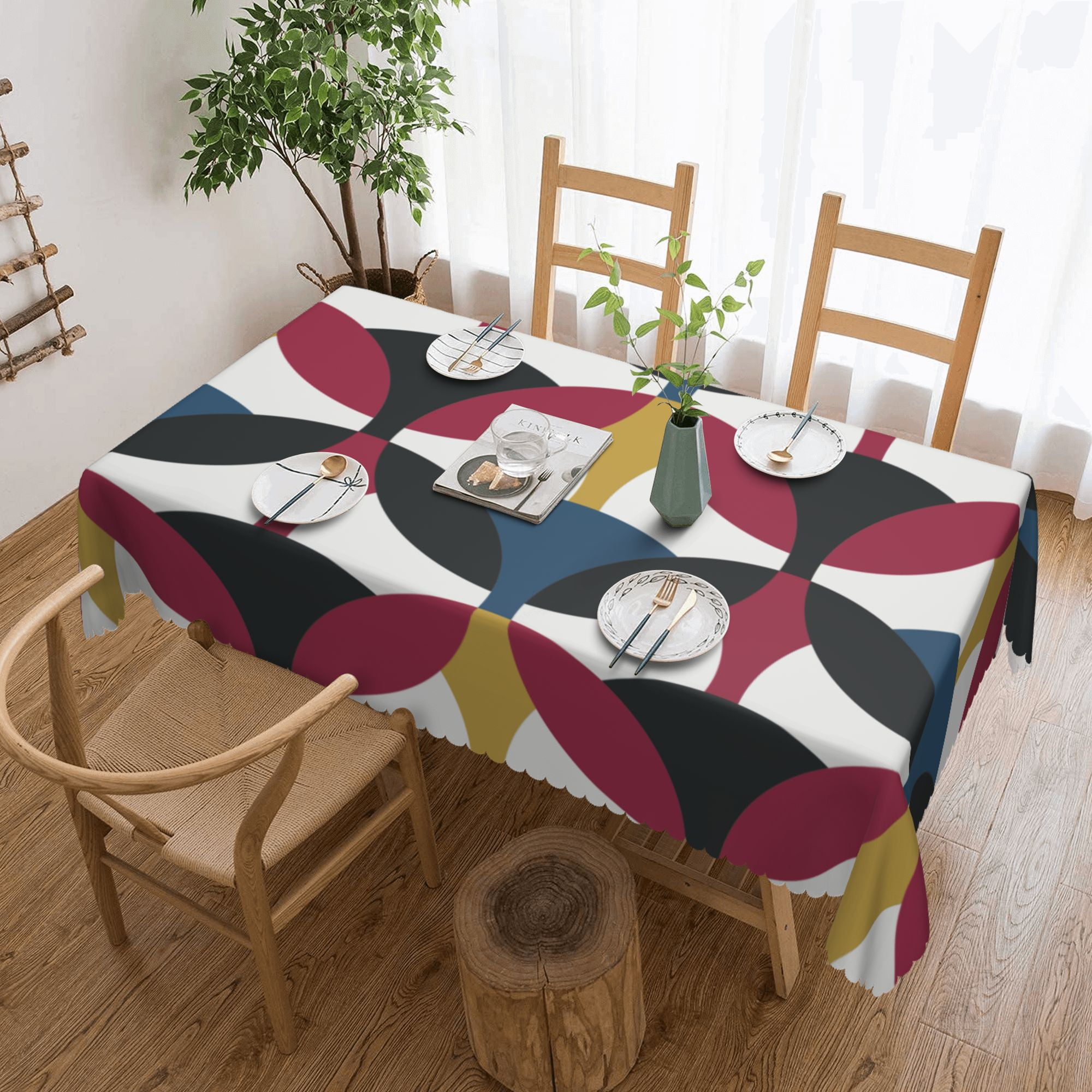 XMXY Table Cloth Rectangle Table, Retro Pattern Repeat Circles Dining ...