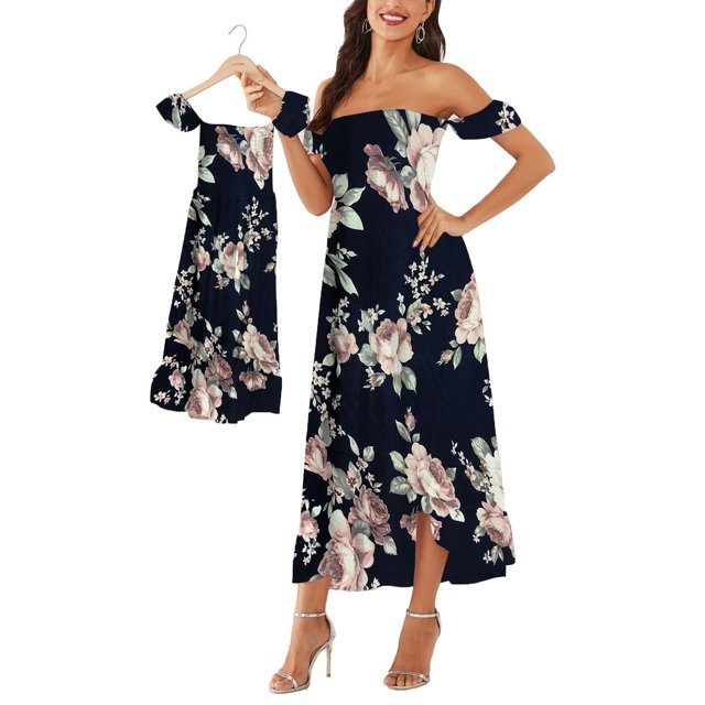 Mommy and Me Dresses Off Shoulder Chiffon Ruffled Long Dress Mother ...