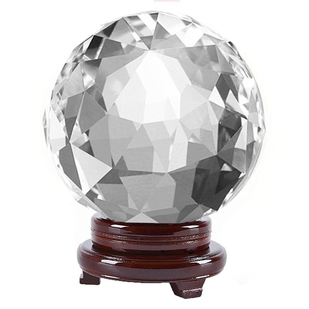 Amlong Crystal Clear Faceted Crystal Ball 110mm 4.2 with Wooden Stand ...