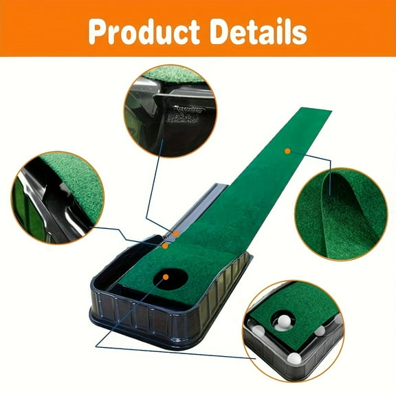 Indoor/Outdoor Putting Green Mat with 3 Holes, Stainless Steel Cups ...