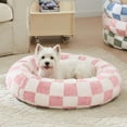 Checkered Dog Bed, Cute Sage Green Retro Style Aesthetic Round Warming ...