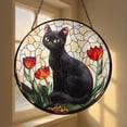 Black Cat And Red Blossom Suncatcher, Stained Glass Style Window Decor ...