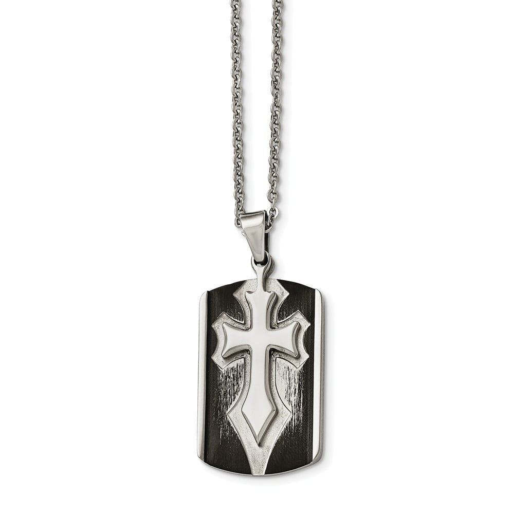 Stainless Steel Brushed / Black IP-plated Cross Dog Tag Pendant ...
