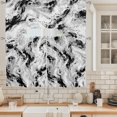 Black Grey Marble Waves Swag Valance and Tier Set of 3, Modern Abstract ...