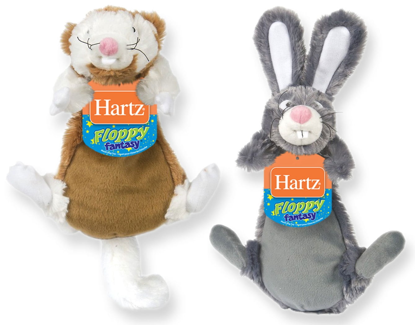 Hartz Floppy Fantasy Plush Dog Toy, Grey Rabbit and Brown Ferret (Set ...