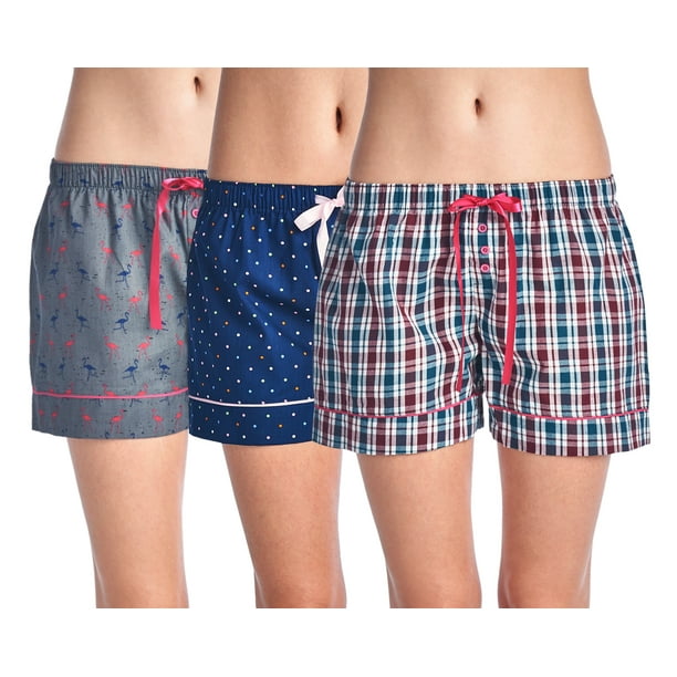 Casual Nights Women's 3 Pack Cotton Woven Lounge Boxer Shorts - Walmart.com