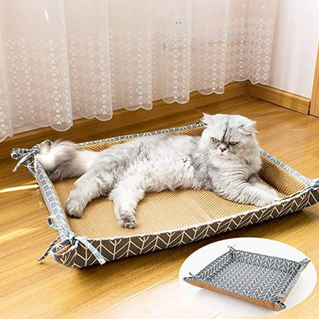 Rectangular Cat Bed Rattan and Canvas Double Sided Pet 1 Piece Grey ...