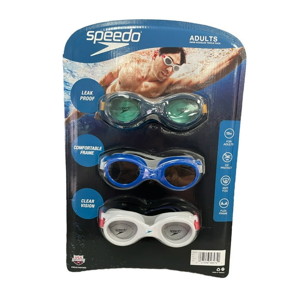 Speedo 3 Pack Adult Leak Proof and Anti Fog Swim Goggles, Blue ...