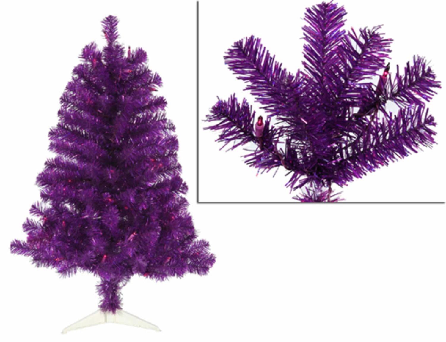 3' Pre-Lit Purple Full Artificial Sparkling Tinsel Christmas Tree ...