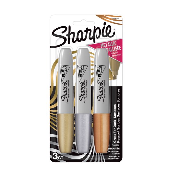 Sharpie Metallic Marker Set, Carded Packaging, Chisel Tip, 3-Colors ...