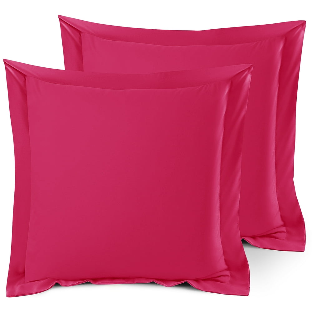Set Of 2 Euro 26x26 Size Pillow Shams Hot Pink Hotel Luxury Soft Double Brushed Microfiber