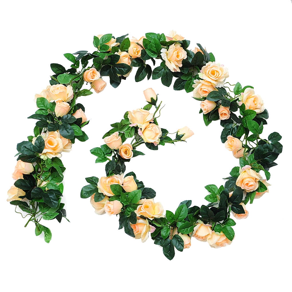24 Heads Silk Artificial Roses Flowers String Vine with Green Leaves ...