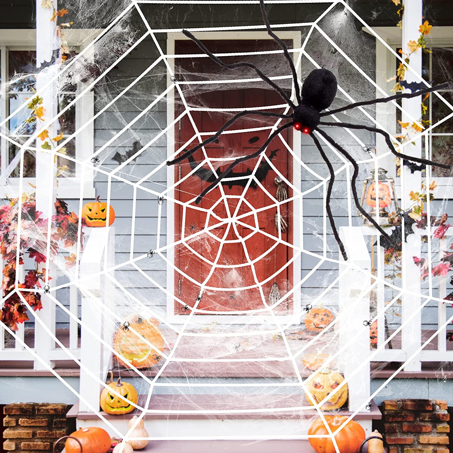 Husfou Halloween Spider Web Decorations 12' Spider Web with 59" Giant ...