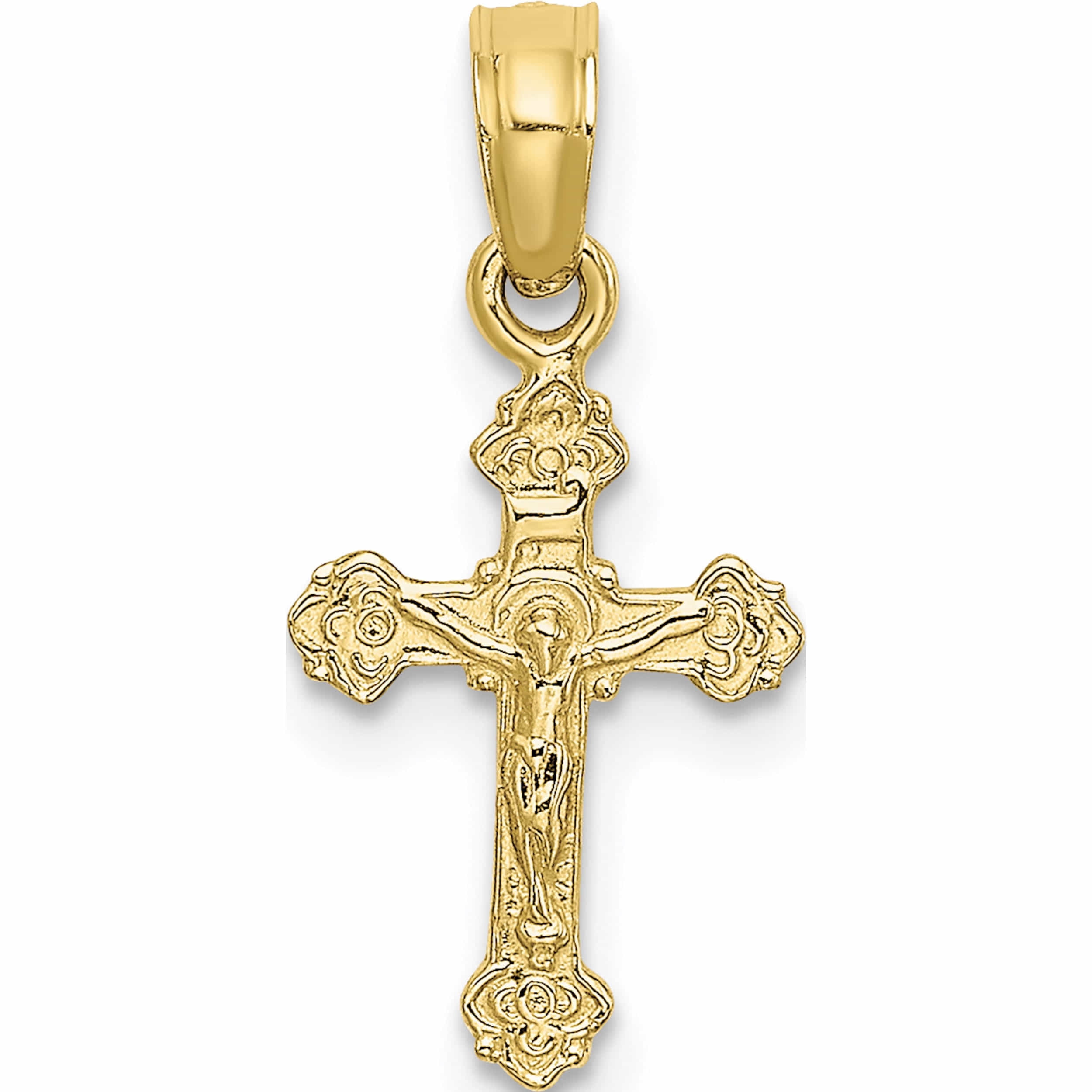 10K Yellow Gold Mini Crucifix With Fancy Tips Charm (17 X 9) Made In ...