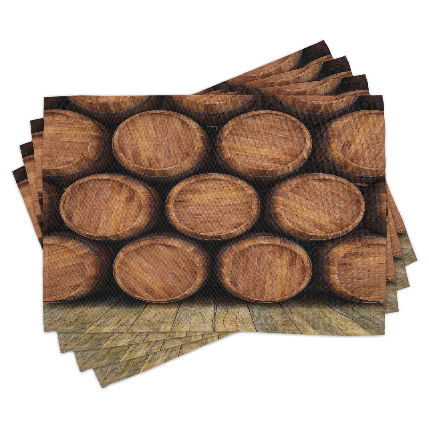 Ambesonne Wine Place Mats Set of 4, Wall of Wooden Barrels, Standard ...