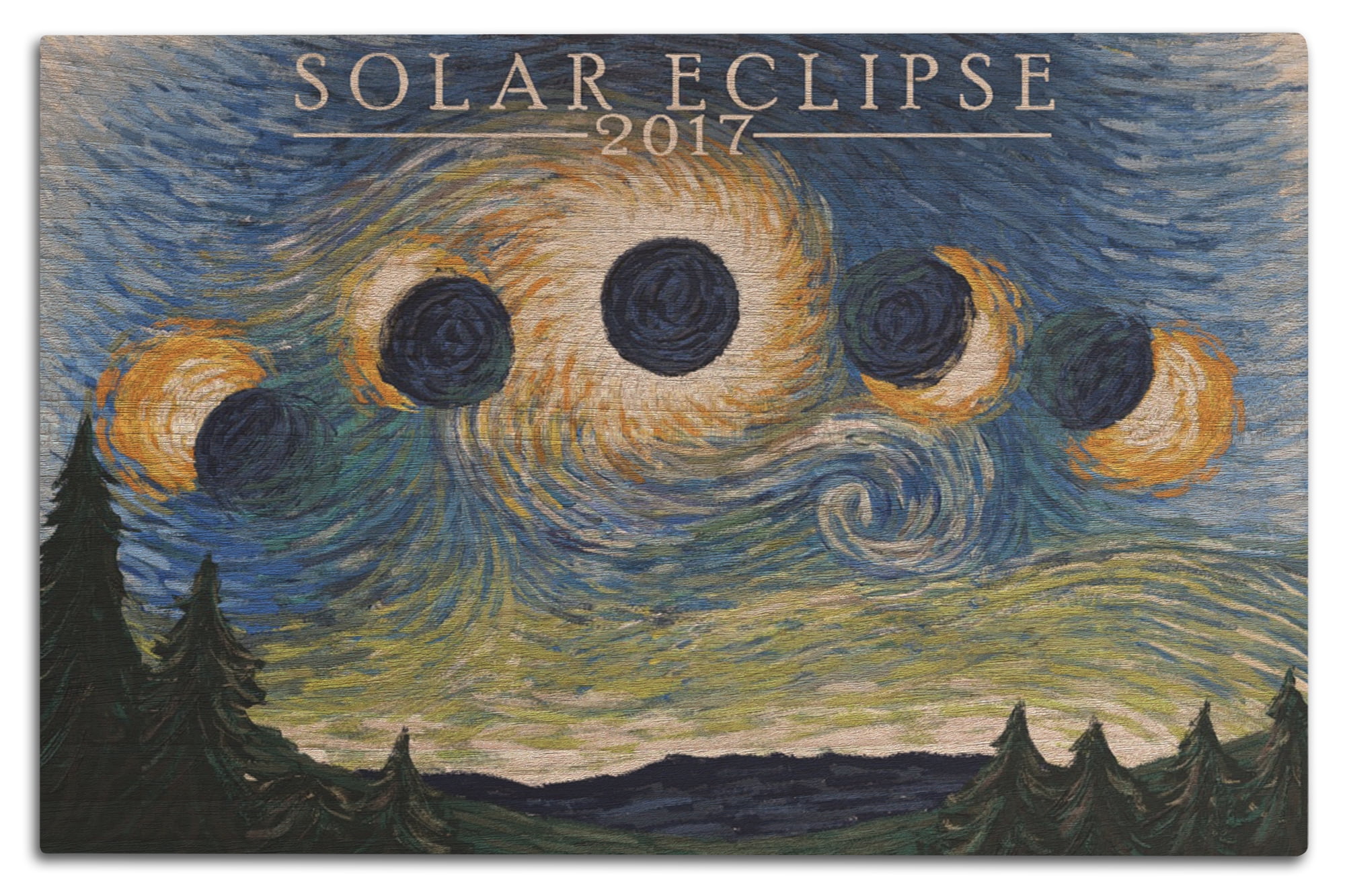 Solar Eclipse 2017, Starry Night Birch Wood Wall Sign (12x18 Rustic ...