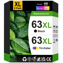2 Pack High Yield 63XL Black Ink Cartridges, Compatible with HP 63xl ...