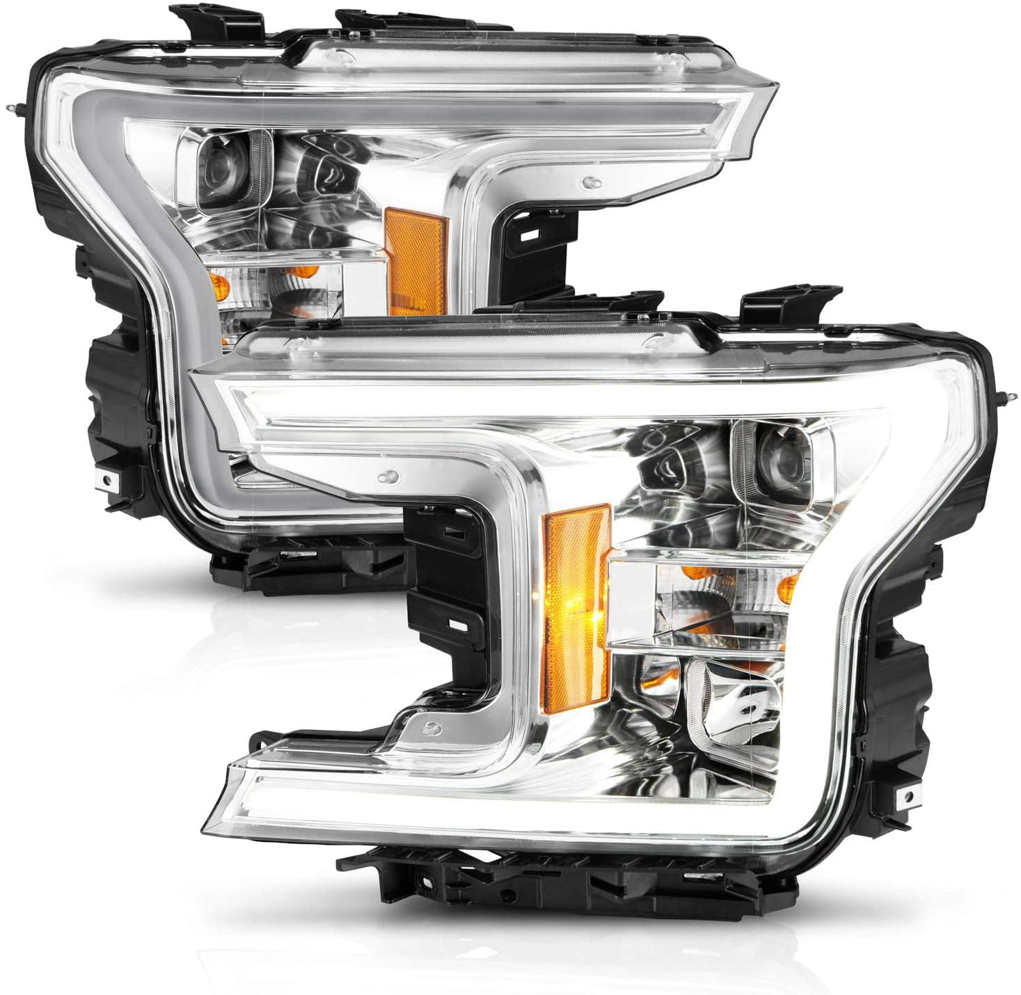 2018-2020 Ford F-150 LED Chrome Quad Projector Headlight Set - Walmart.com