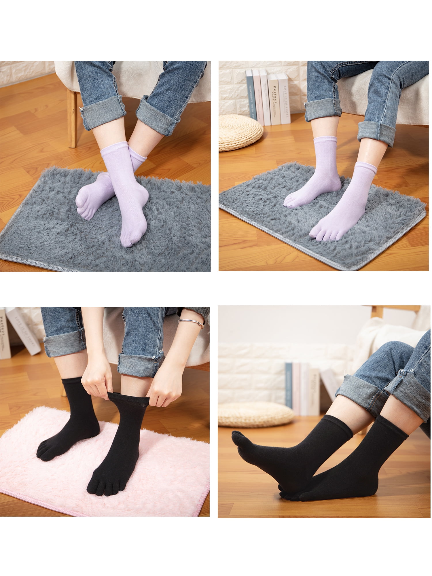 SAYFUT 8 Pack Women Toe Socks ASAYFUTle Long Socks Five Finger Toe ...