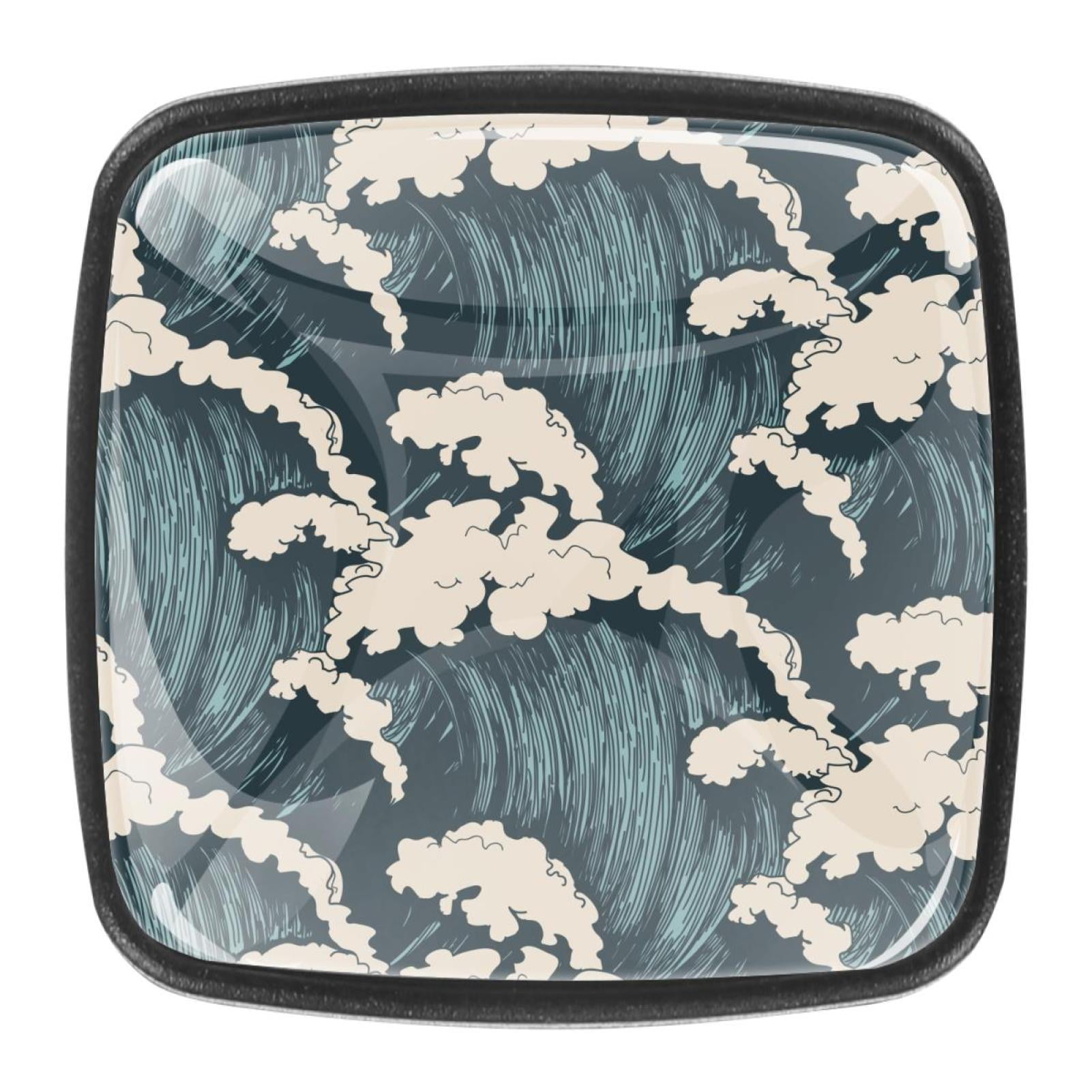 4 Pcs Square Cabinet Handle Cupboard Knob Drawer Pulls Handle Sea Wave ...