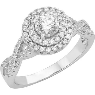 Arista 1.25 ct Cushion cut Swarovski Diamonds Double Halo Engagement Ring in Sterling Silver ...