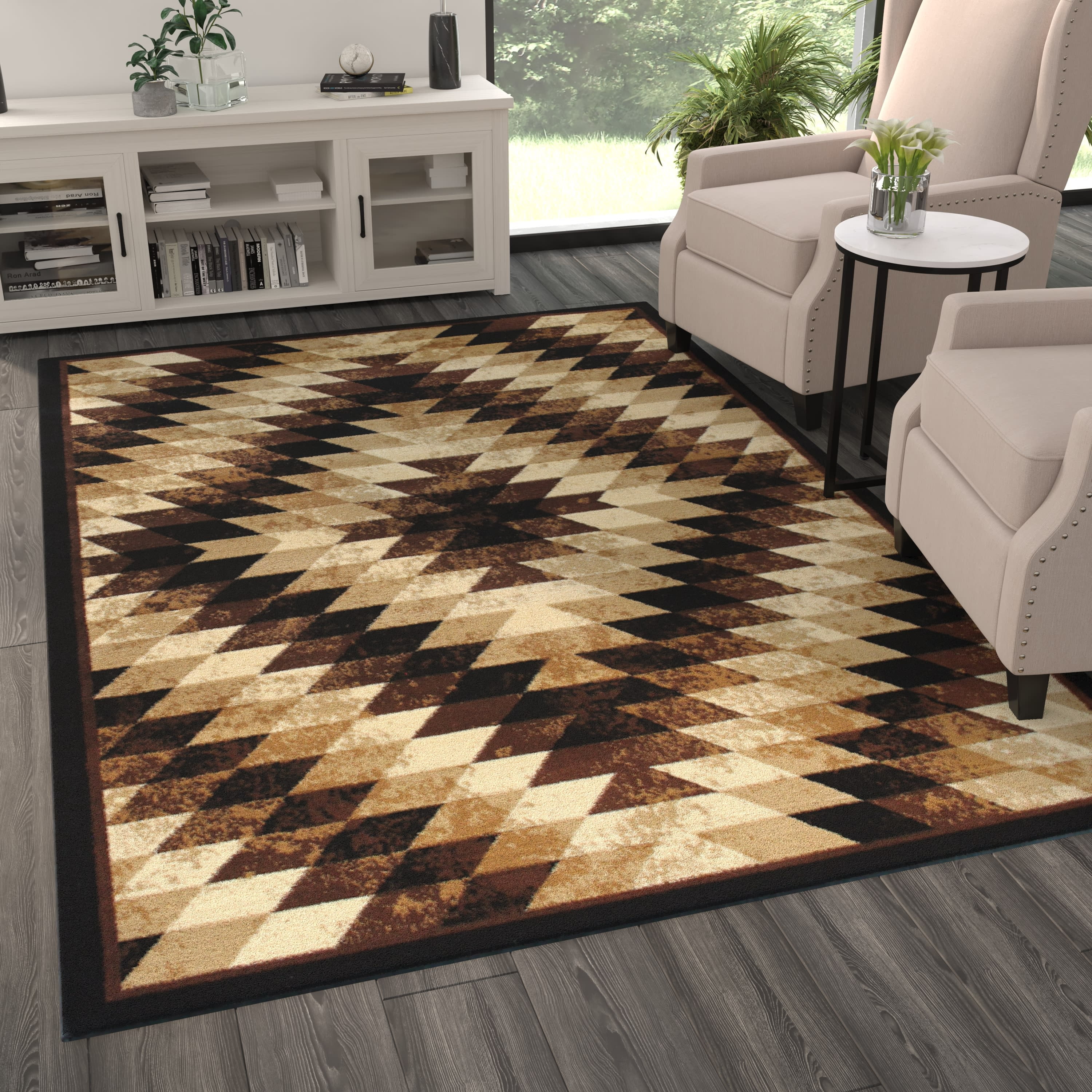 BizChair Area Rug Southwest Native Distressed Design 1106 Brown Black ...