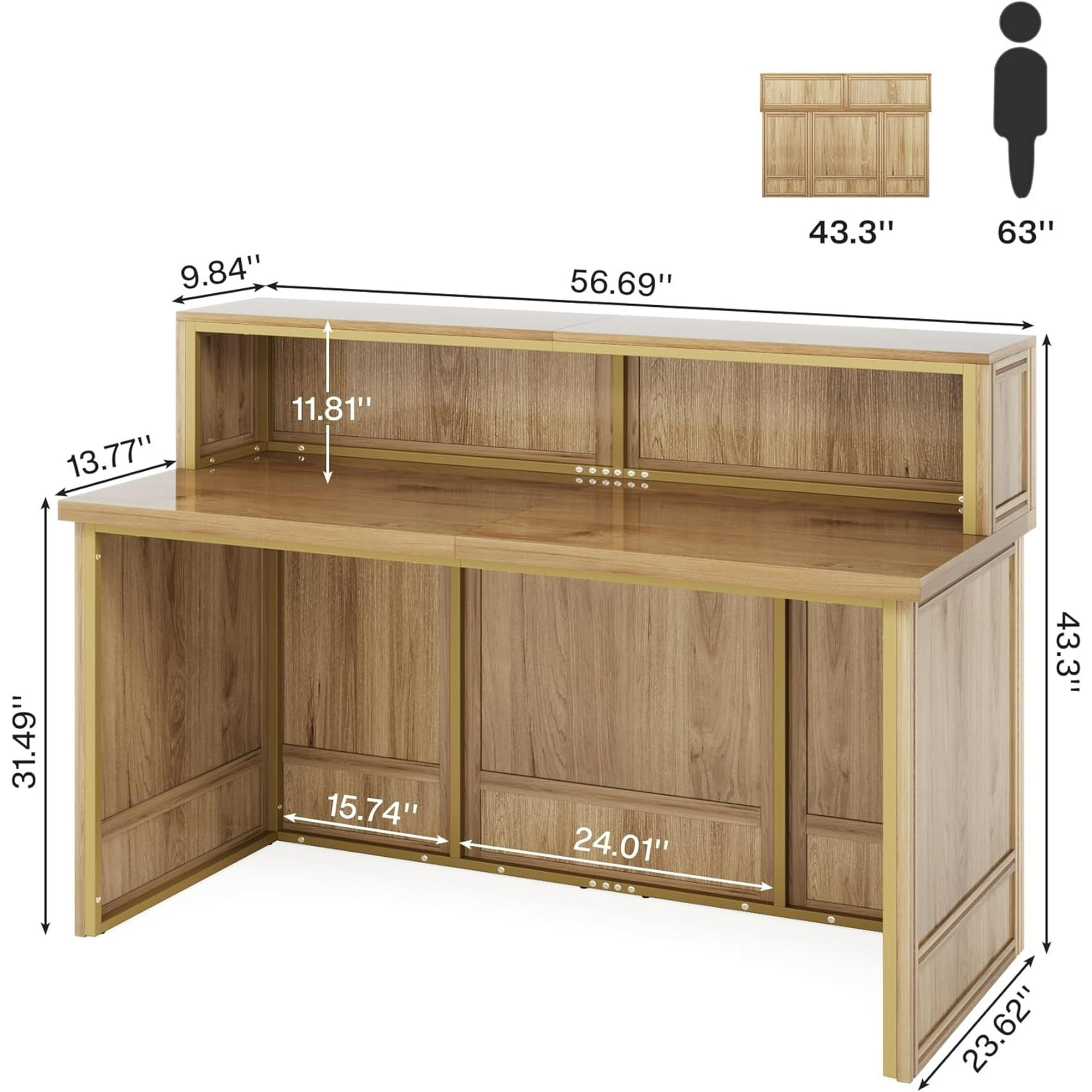 Tribesigns Reception Desk with Counter, 57-Inch Rustic Front Desk ...