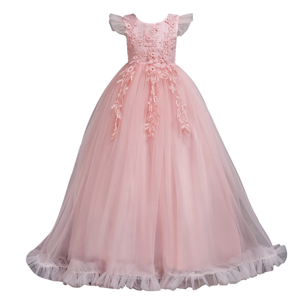 Flower Girls Maxi Dress Birthday Party Embroidery Dress Ball Gown Tulle ...