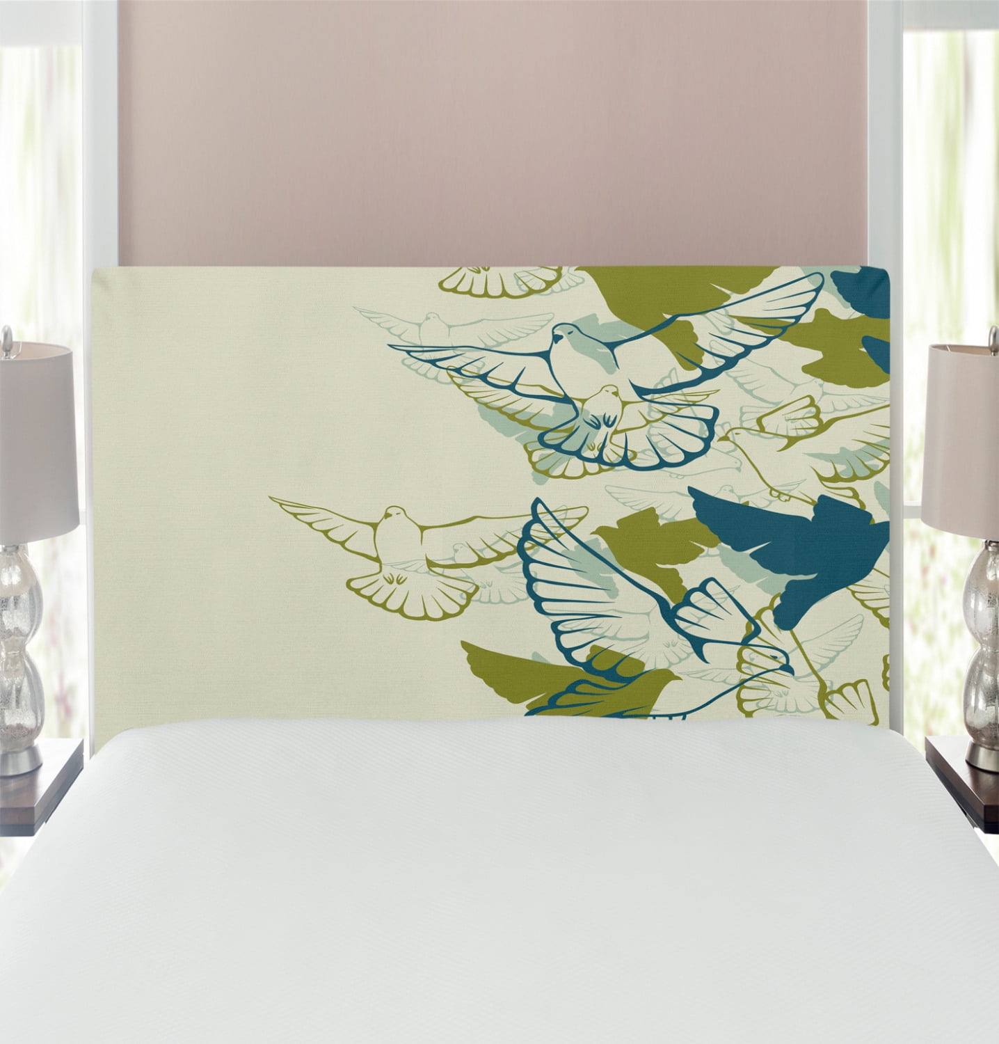 Birds Headboard, Original Colored Image of a Flock Flying Pigeons in ...