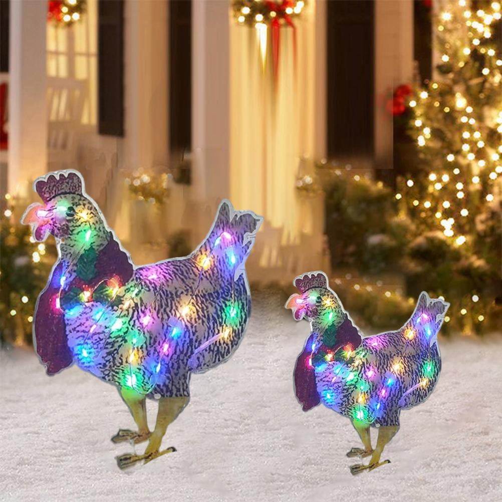 Chicken with Scarf Decor Lights Flat Garden Sculpture Chicken Ornaments ...