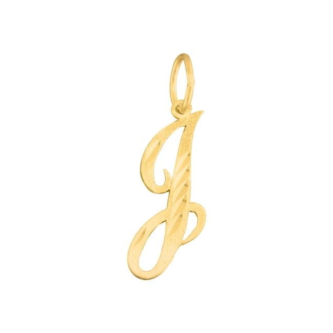 Precious Stars PT-2055-J 14K Yellow Gold Diamond-Cut Cursive Letter ...