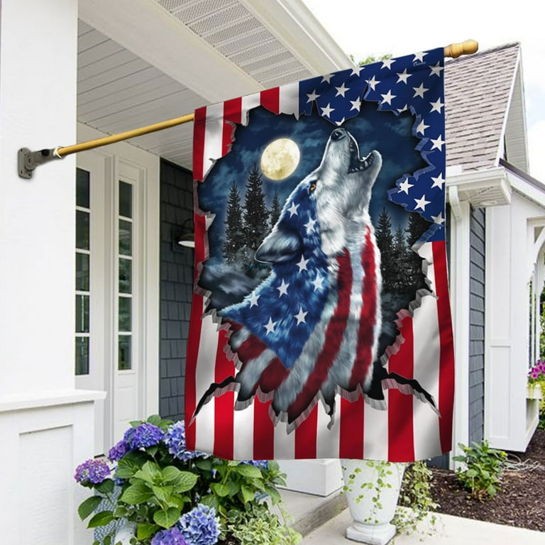 American Flag With Snarling Wolf