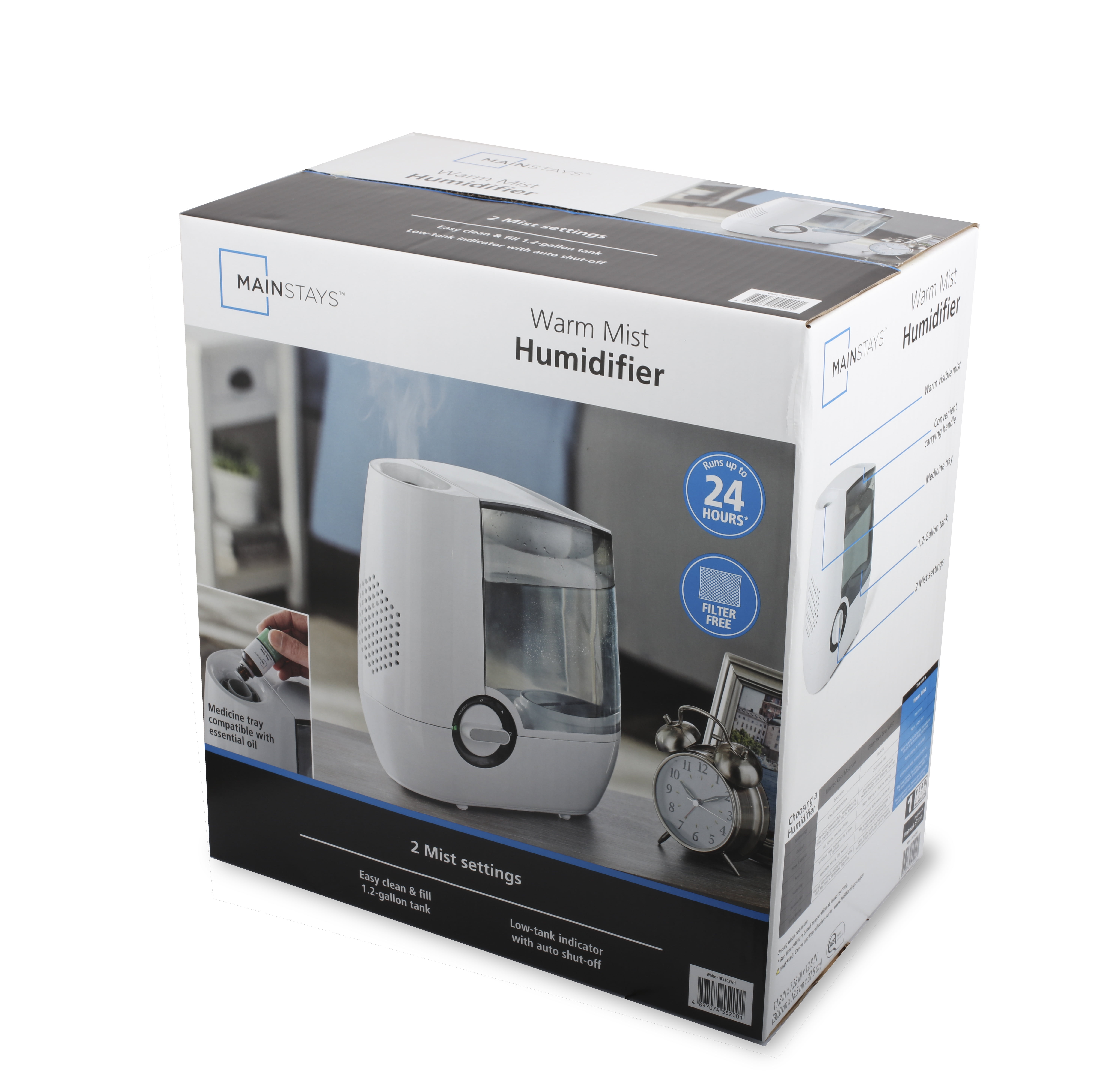 Mainstays Warm Mist Humidifier, Filter-Free, 1.2 Gallon, Visible Mist ...