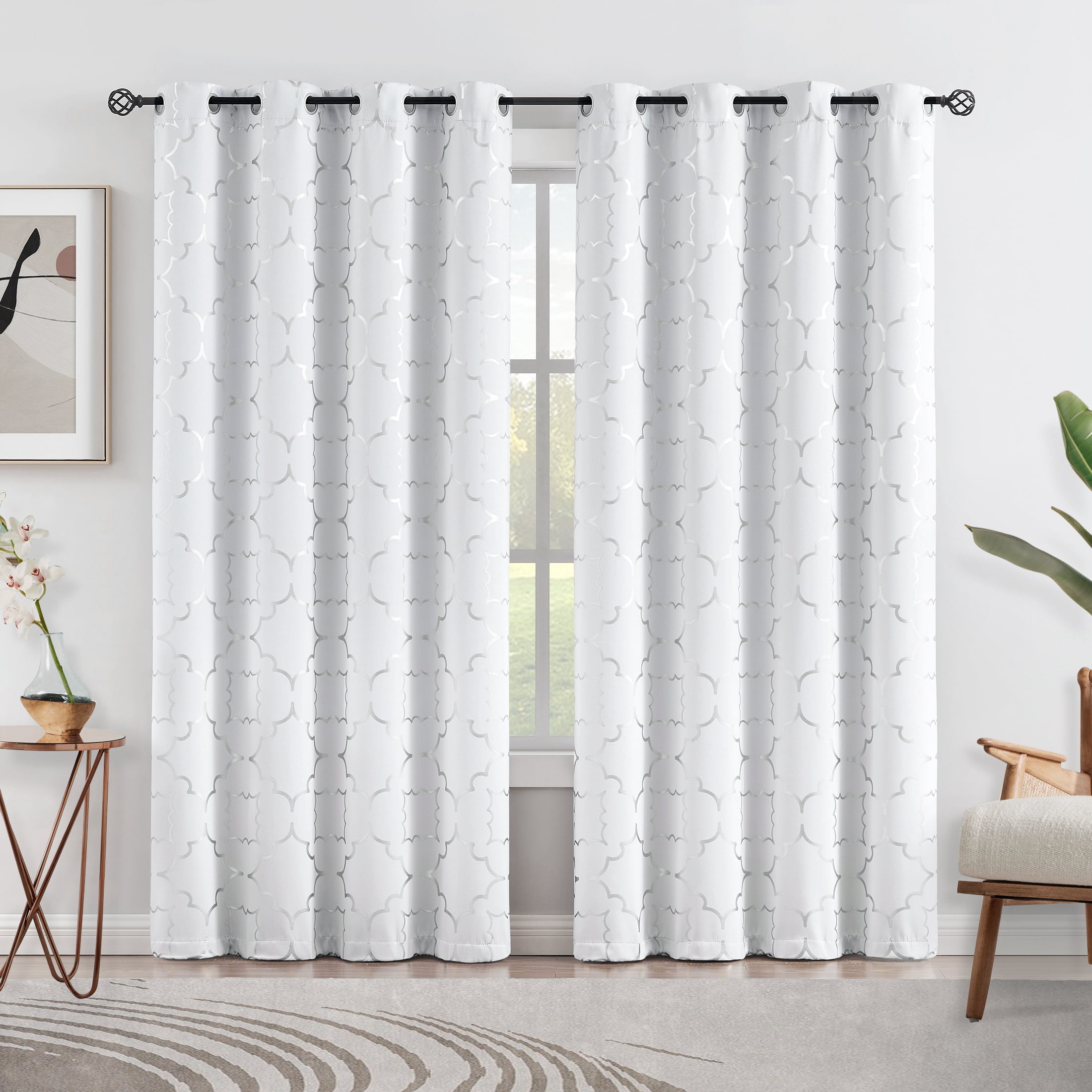 Junvictex White-Silver 95% Blackout Window Curtain for Bedroom Moroccan ...